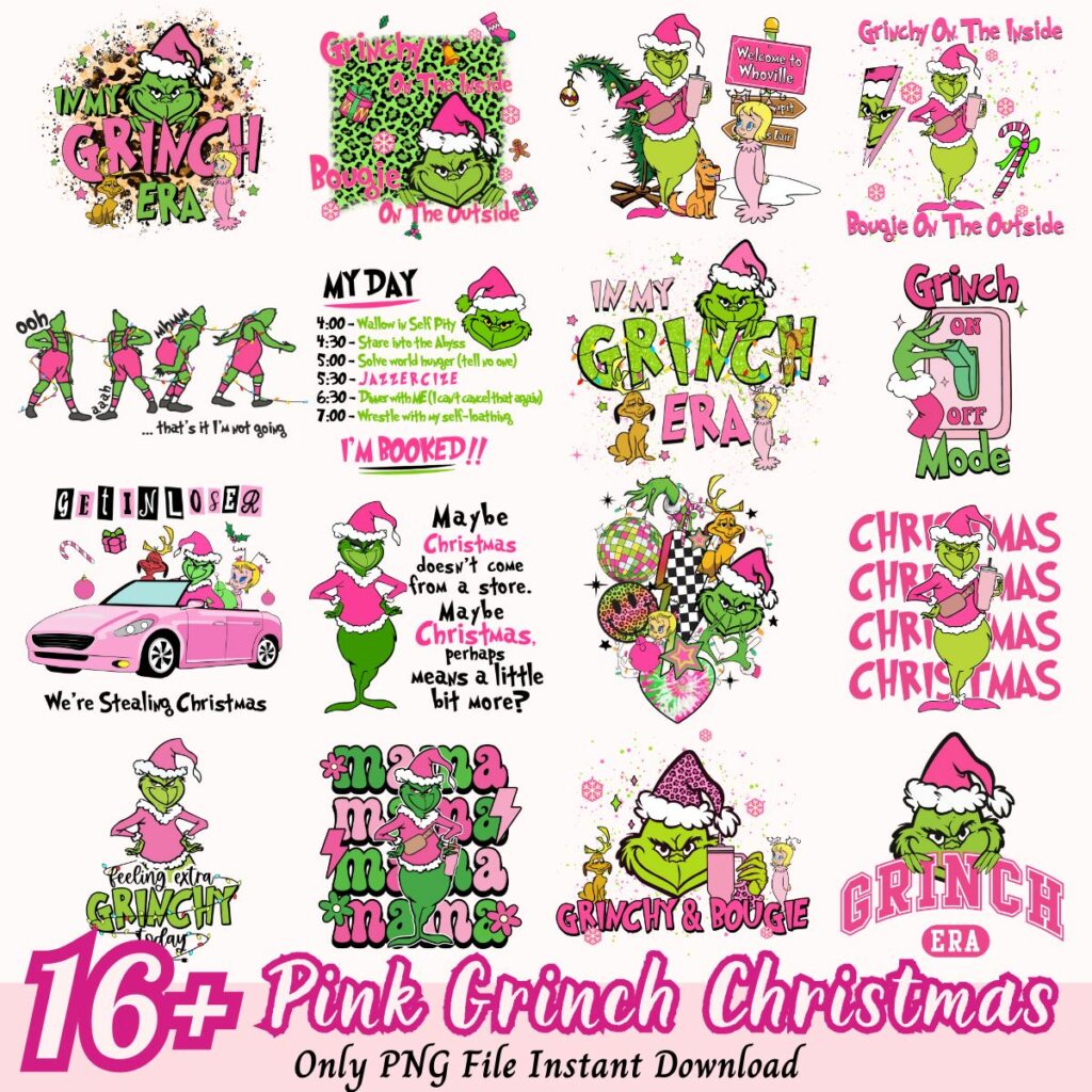 Grinch head merry pink christmas png bundle, grinch head png - High-quality SVG and PNG files ...