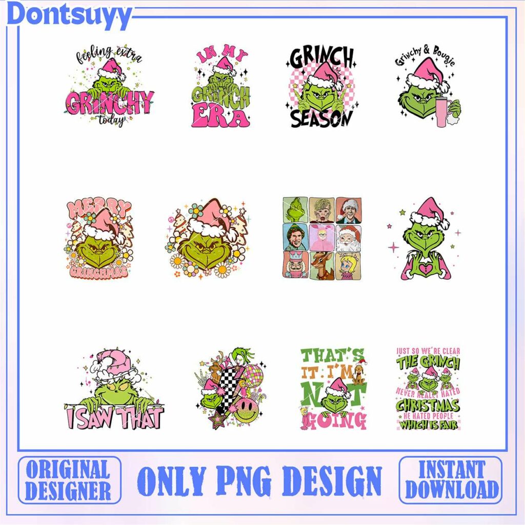 Grinch head merry pink christmas png bundle, grinch head png - High-quality SVG and PNG files ...