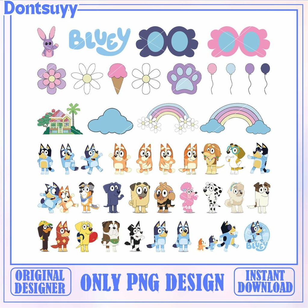 Bluey cartoon characters png bundle, bluey png, bluey birthday png ...