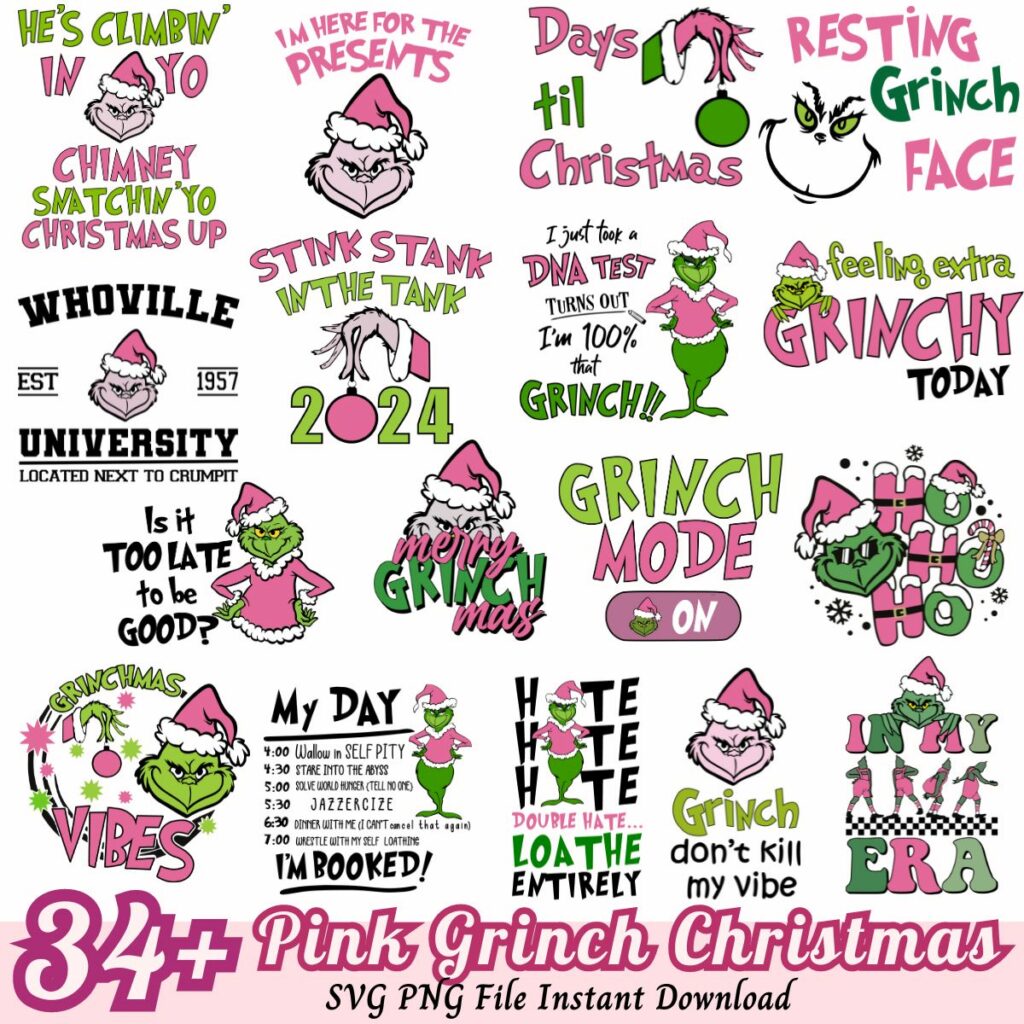Pink Grinch Christmas stink stank svg bundle, grinch head svg, pink grinch svg - High-quality ...