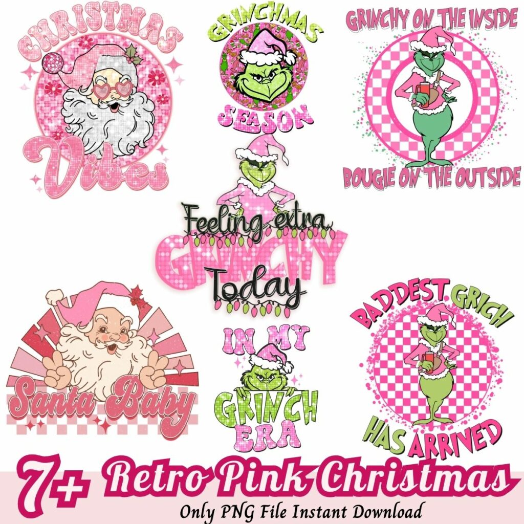 Retro Pink Christmas grinch png bundle, pink christmas png, the grinch png - High-quality SVG ...