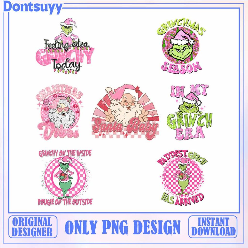 Retro Pink Christmas Grinch png bundle, pink christmas png - High-quality SVG and PNG files for ...