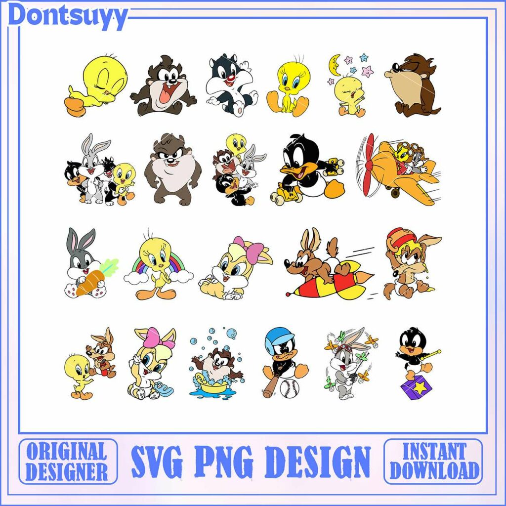 Looney Tunes chibi cartoon svg bundle, Looney Tunes svg, baby looney ...