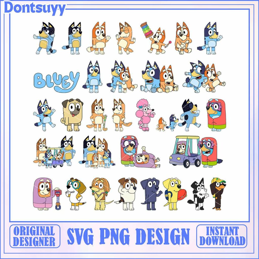 Cartoon bluey dog svg bundle, bluey characters svg, bluey cartoon svg ...