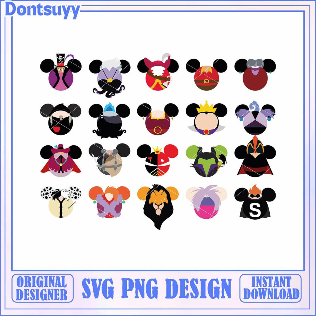 Mickey head x disney characters svg bundle, mickey head svg, disney ...