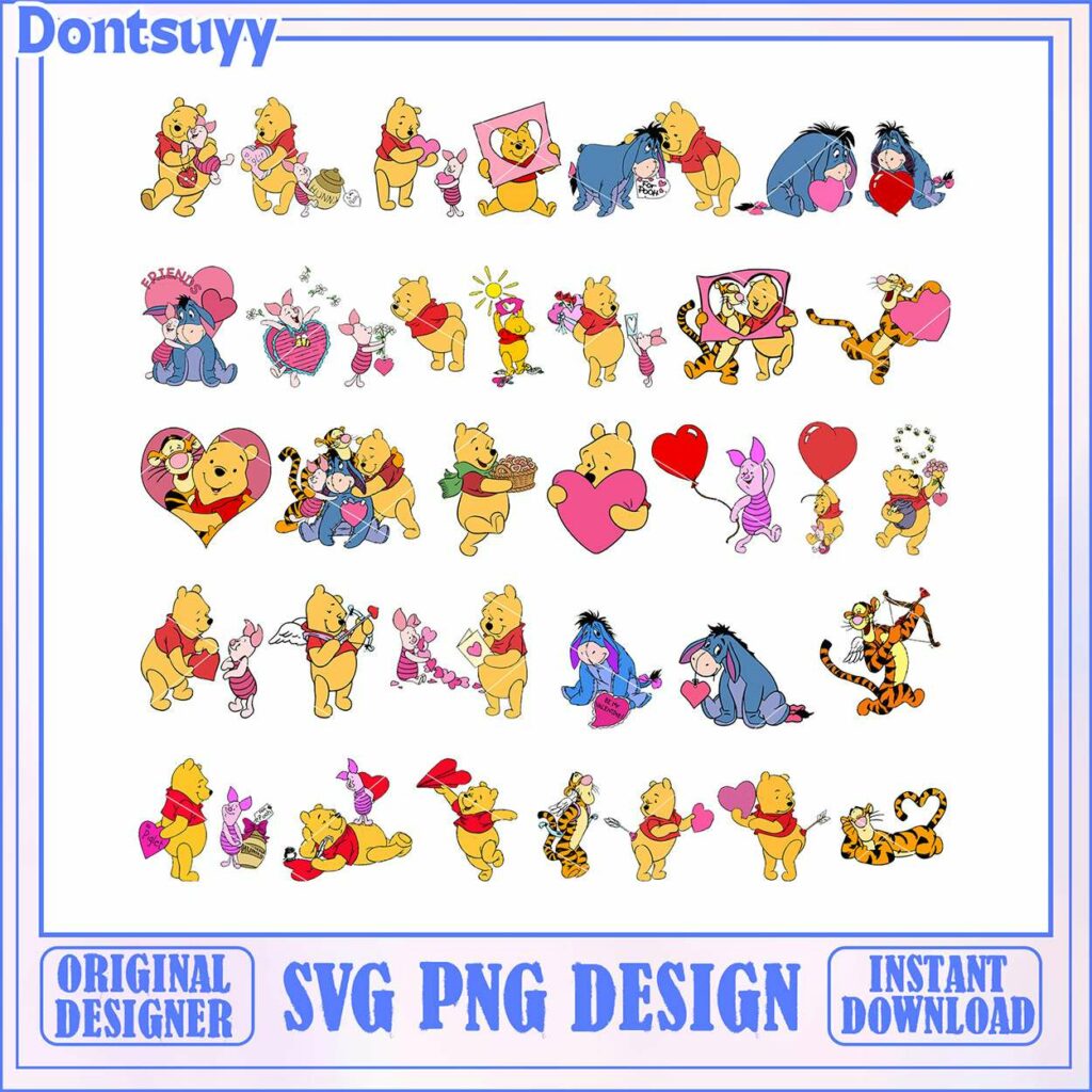 Disney pooh love valentine svg bundle, winnie the pooh valentine svg ...