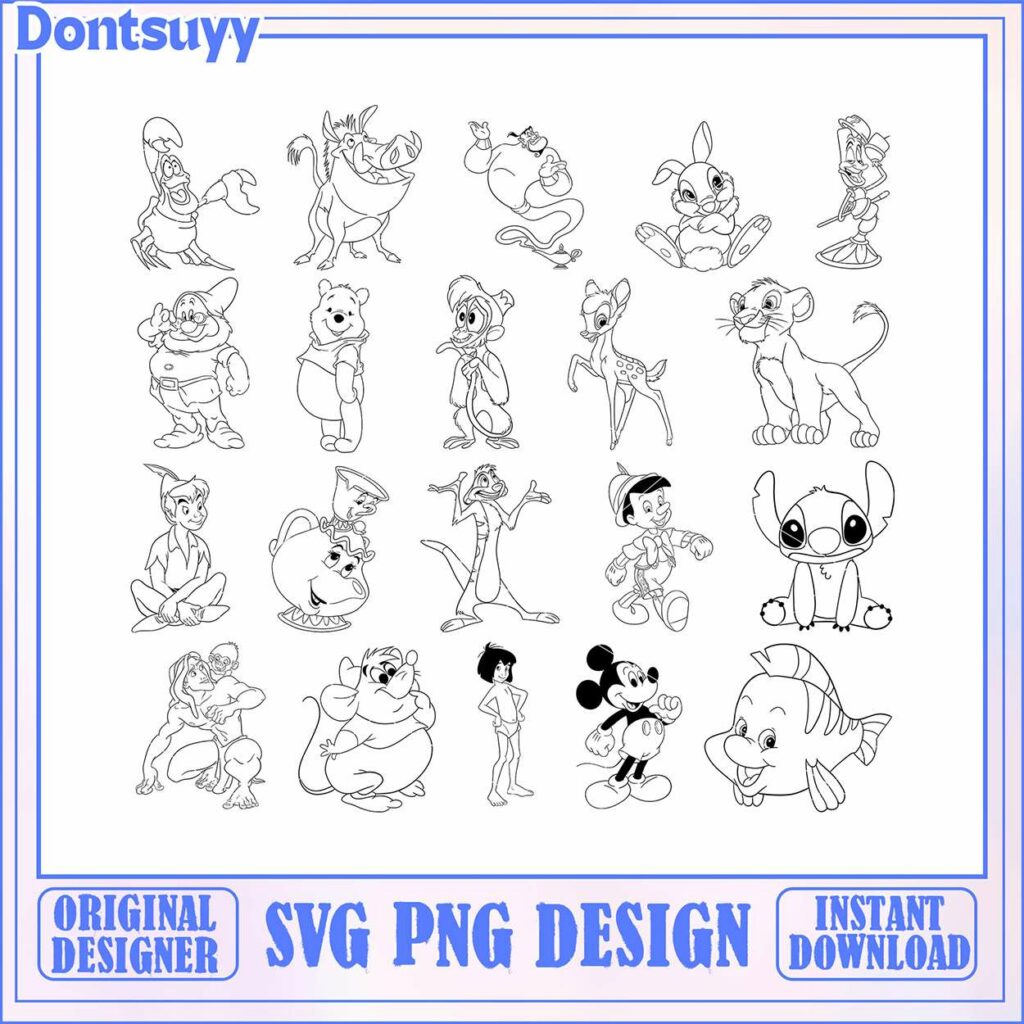 Disney cartoon characters outline svg bundle, disney cartoon svg ...