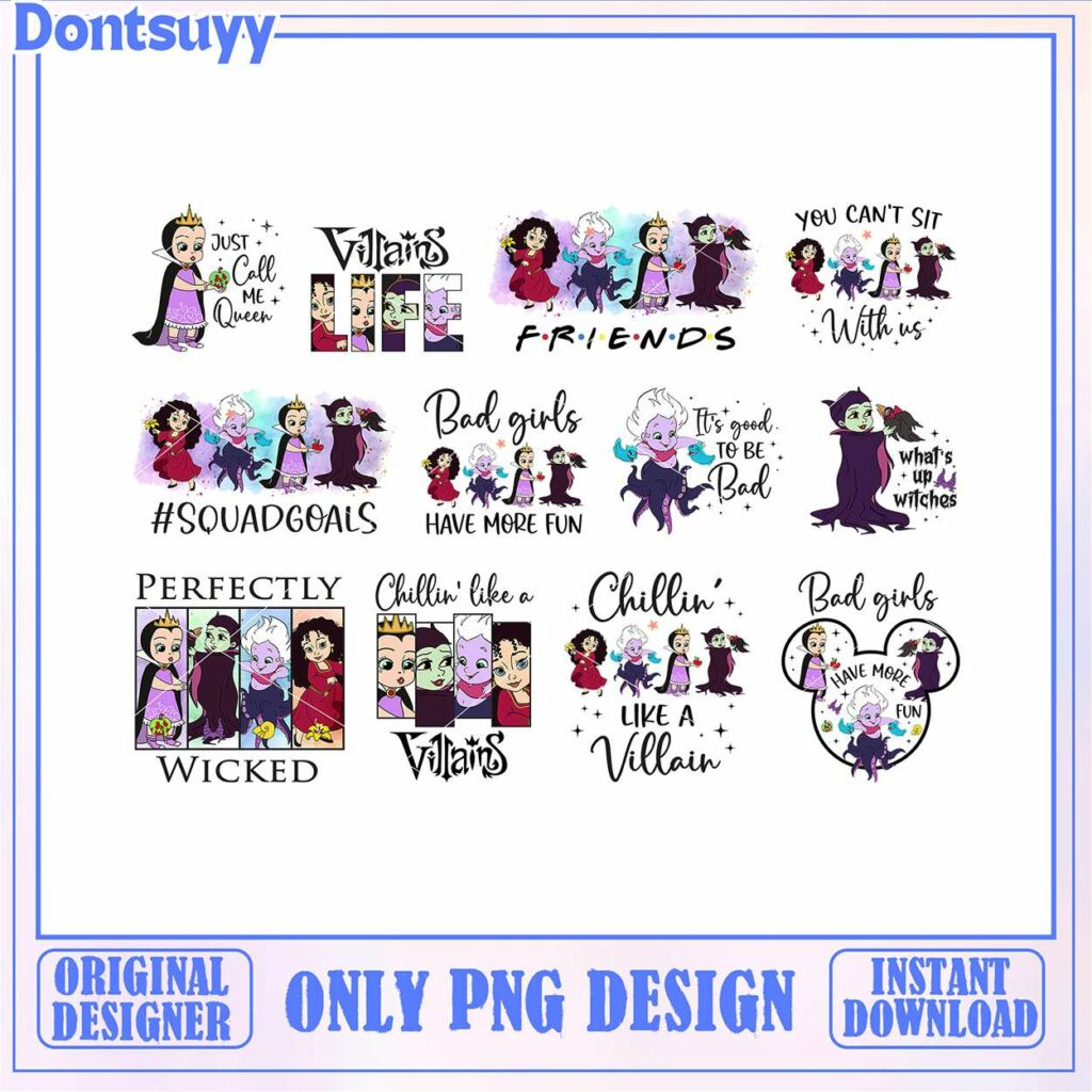 Disney villains friends png bundle, disney villains png, villains chibi ...