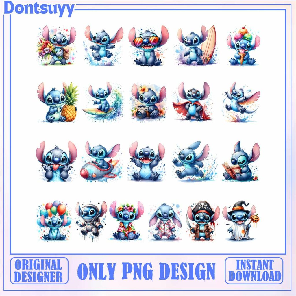 Disney Stitch watercolor png bundle, disney stitch png, stitch ...