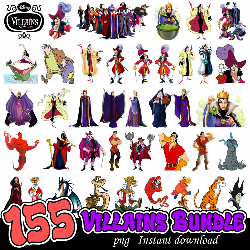 Disney the villains characters png bundle, the villains png, disney ...