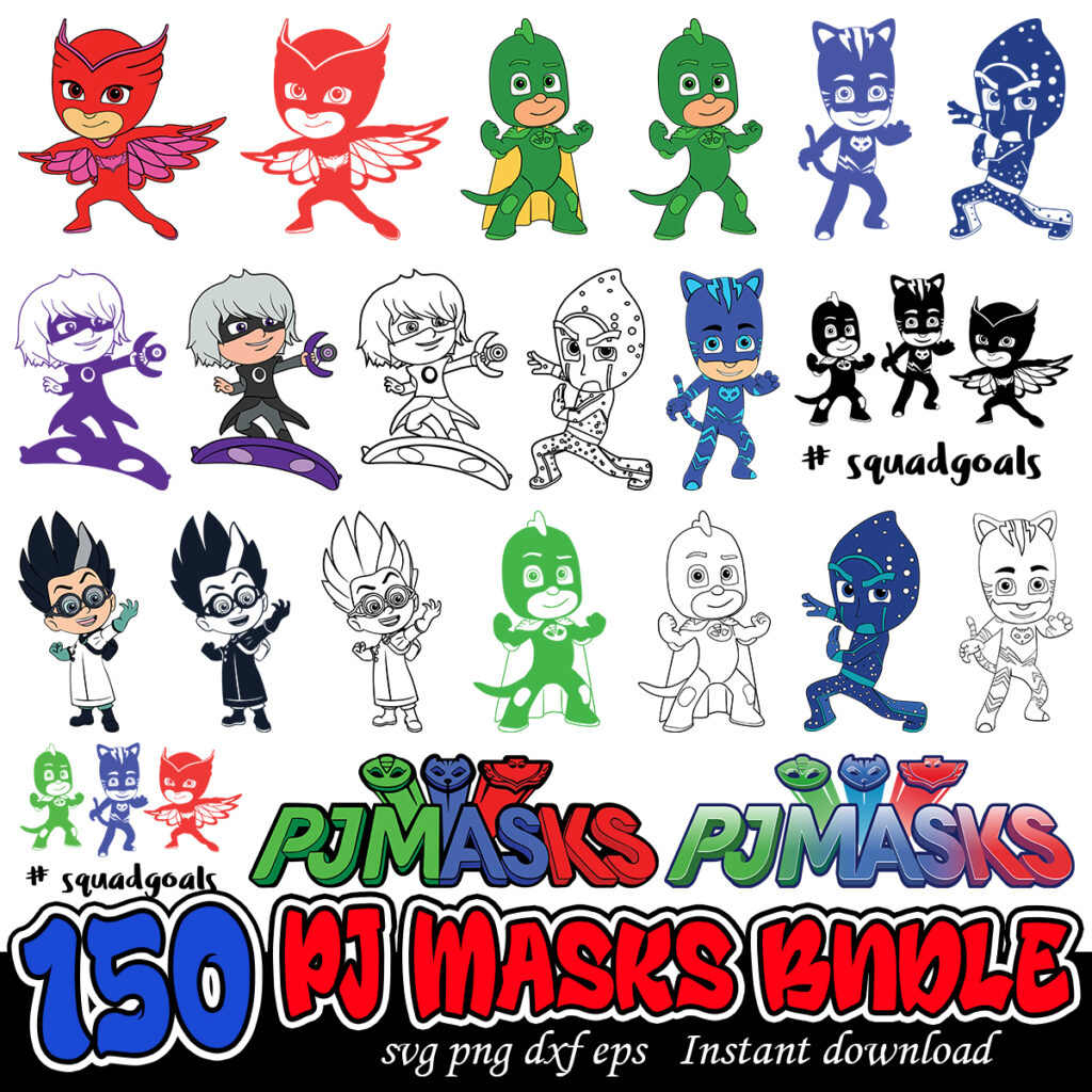 Cartoon PJ Mask figure svg bundle, pj mask shirt svg, pj mask outfit ...
