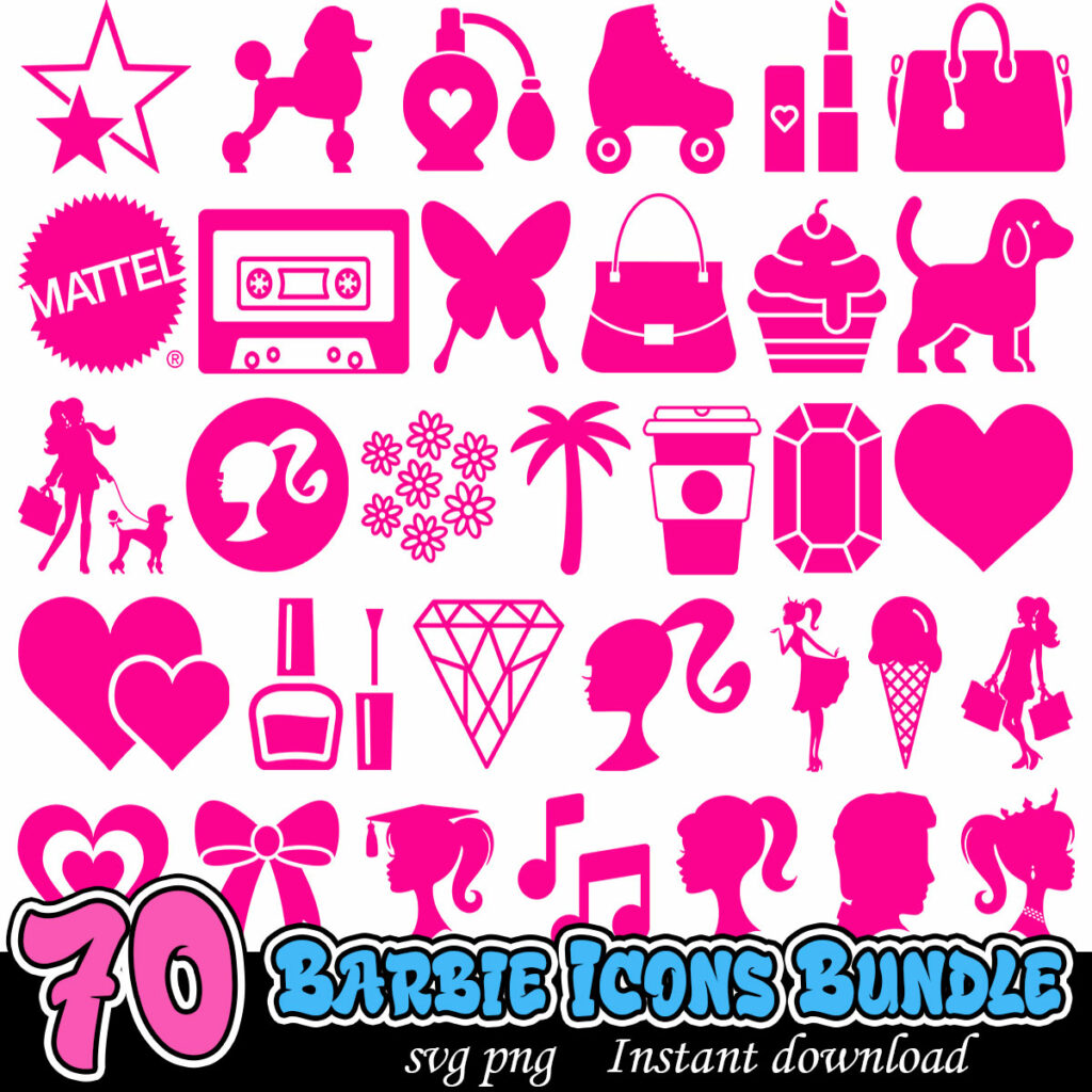 Pink Barbie doll icons svg bundle, pink barbie dolls svg, barbie doll ...