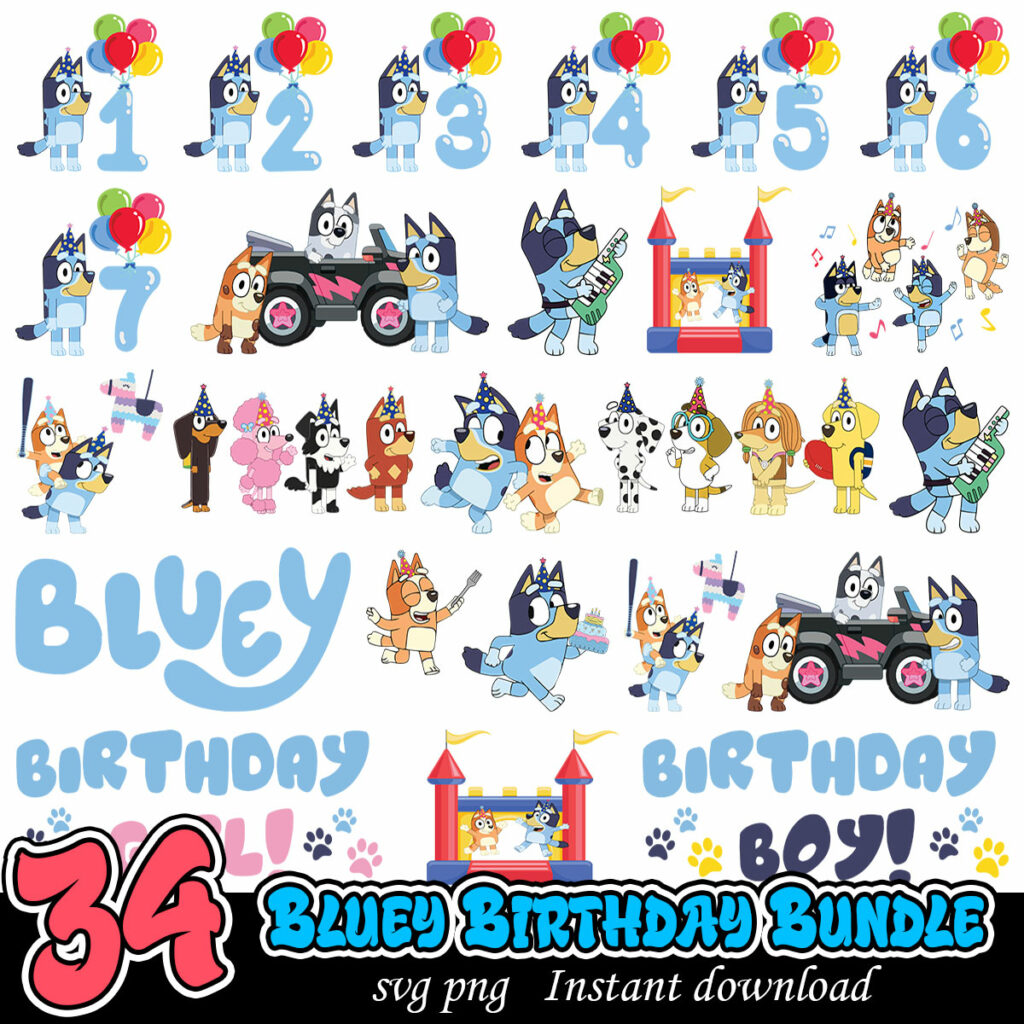 Bluey dog Birthday svg bundle, bluey birthday shirt svg, bluey friends ...
