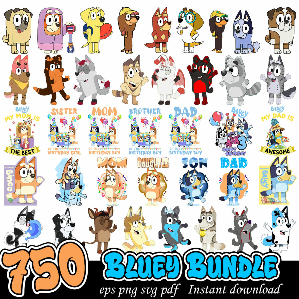 Bluey cartoon family birthday svg bundle, bluey birthday shirt svg ...