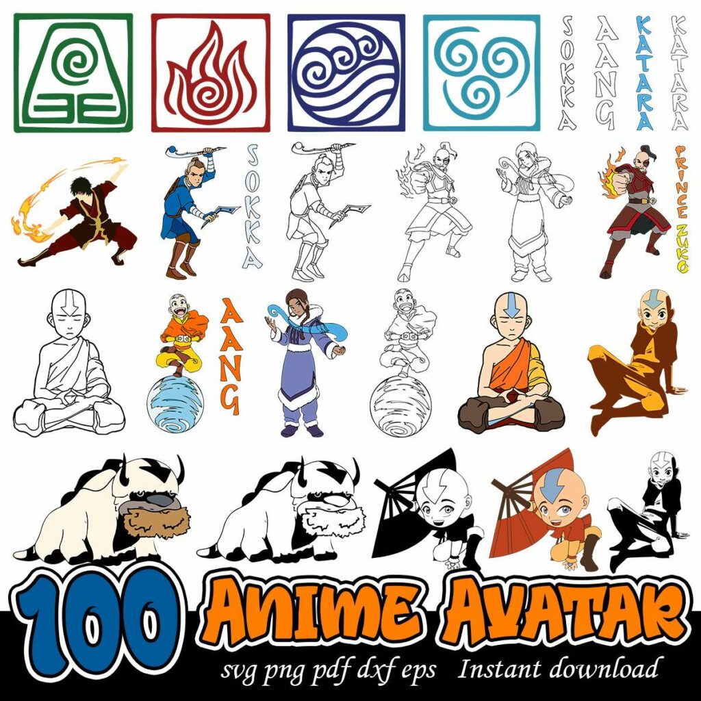 Anime Avatar figure svg bundle, avatar aang anime svg - High-quality ...