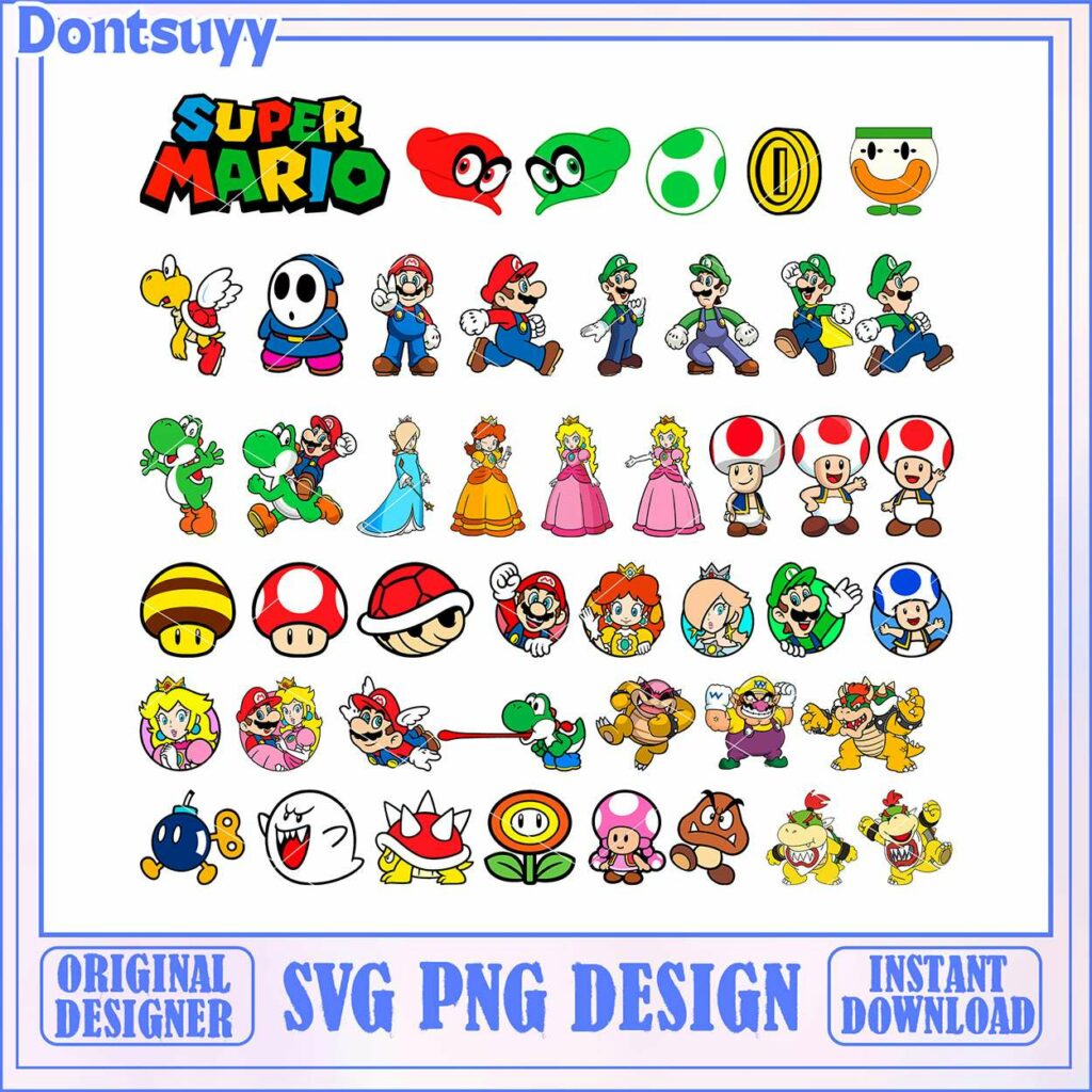 Super mario bros figure svg bundle, mario bros svg, super mario cartoon ...