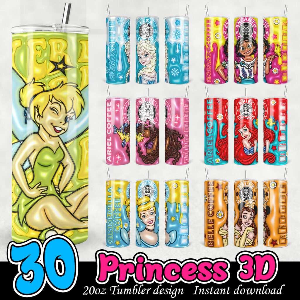 Disney Princess 3D Tumbler png bundle, disney princess tumbler png ...