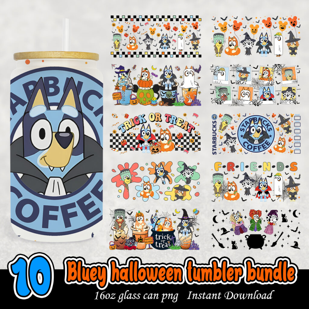 Bluey Halloween Tumbler Wrap png bundle, bluey tumbler png - High ...