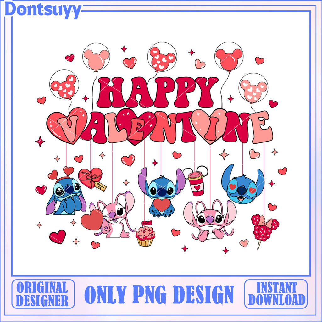 Stitch Valentines Happy Valentine's Day Stitch And Angle Heart Png ...