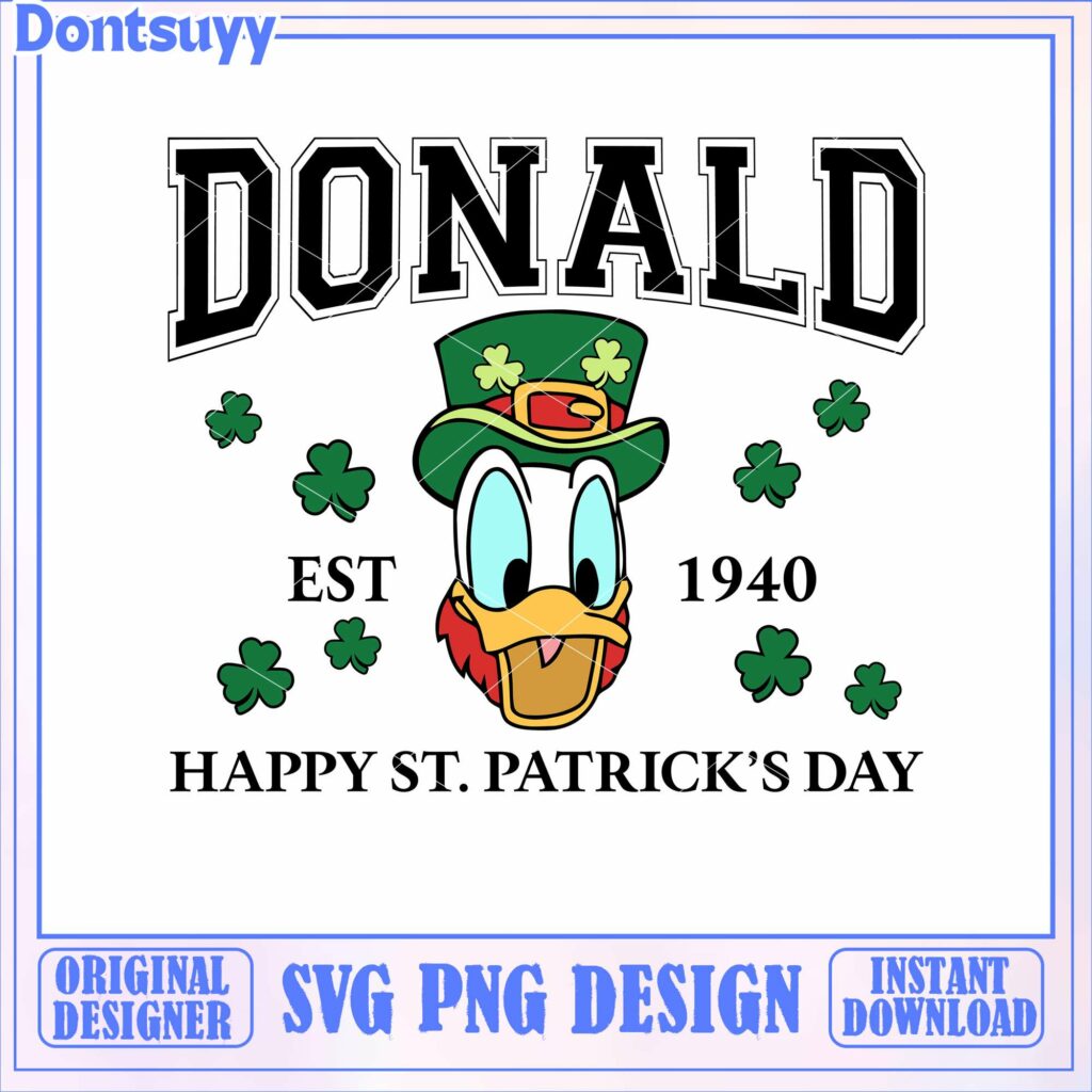 Donald disney est 1928 happy st patrick's day svg, donald face svg ...