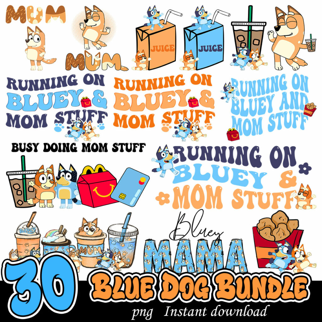 Bluey cartoon characters png bundle, bluey png, bluey birthday png ...