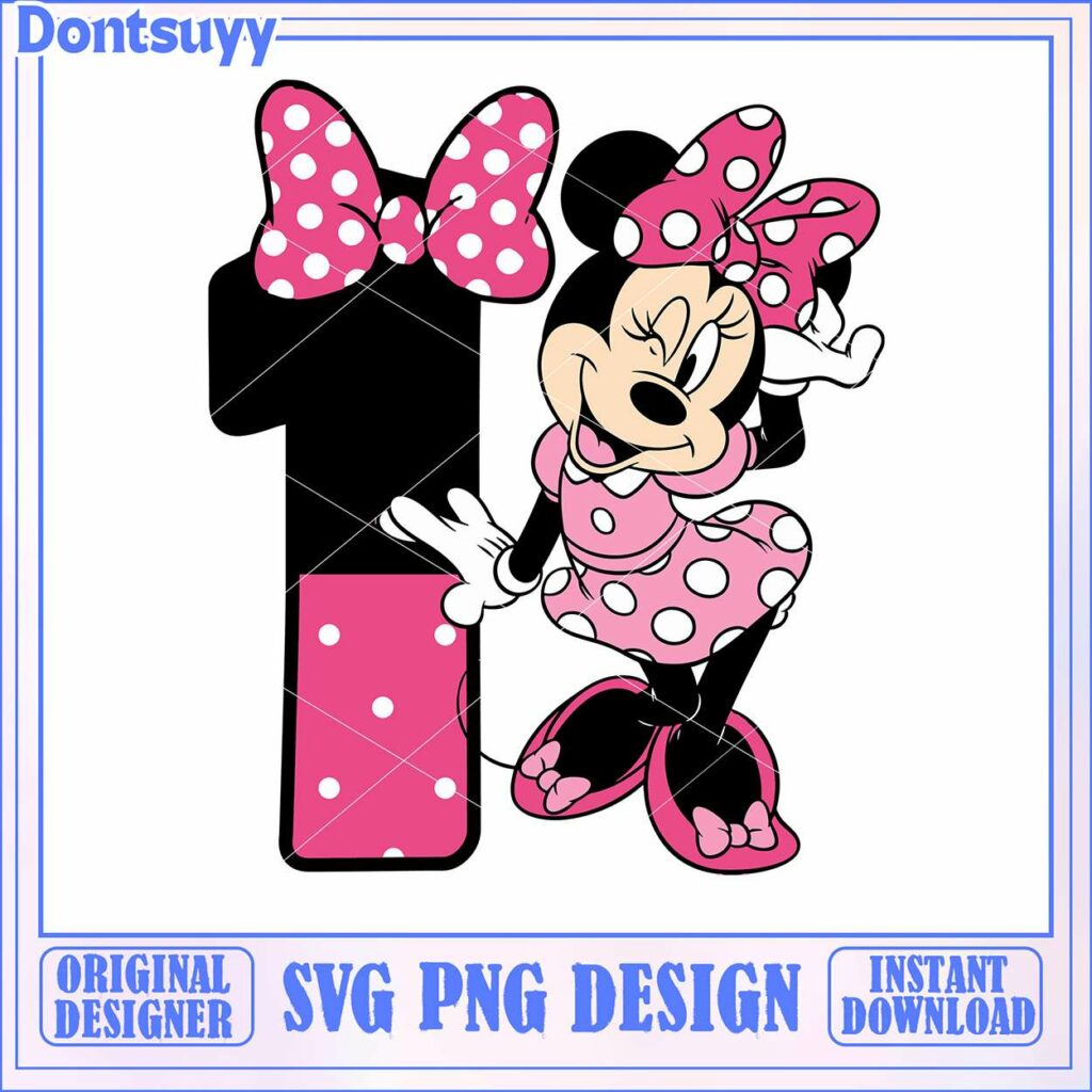 Minnie Mouse number one design for kids birthday, instant download SVG ...