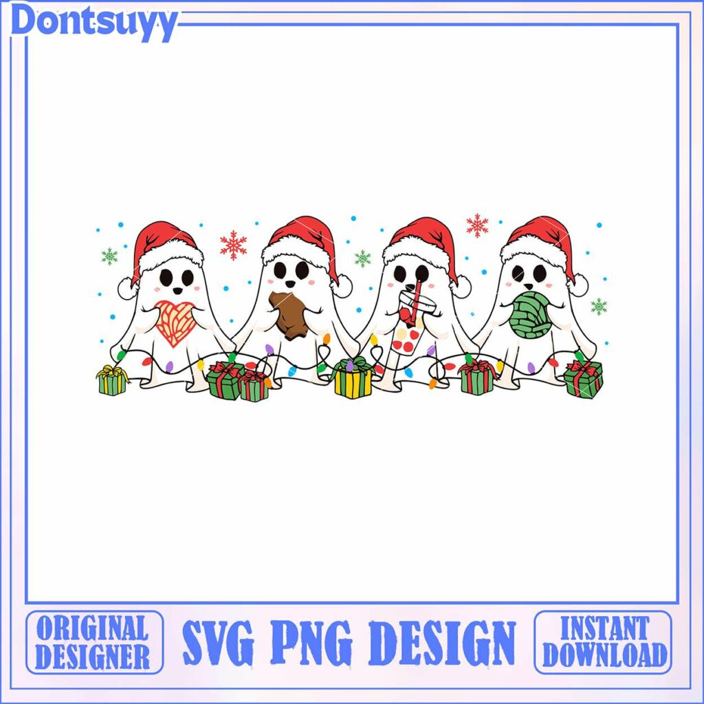 Cute Christmas Ghosts in Santa Hats, Perfect for Festive Decor - High ...