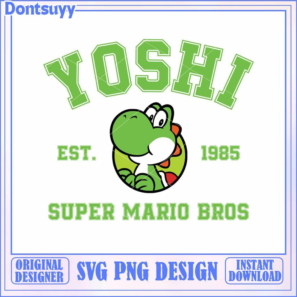 Yoshi Super Mario Bros design, SVG and PNG instant download file - High ...