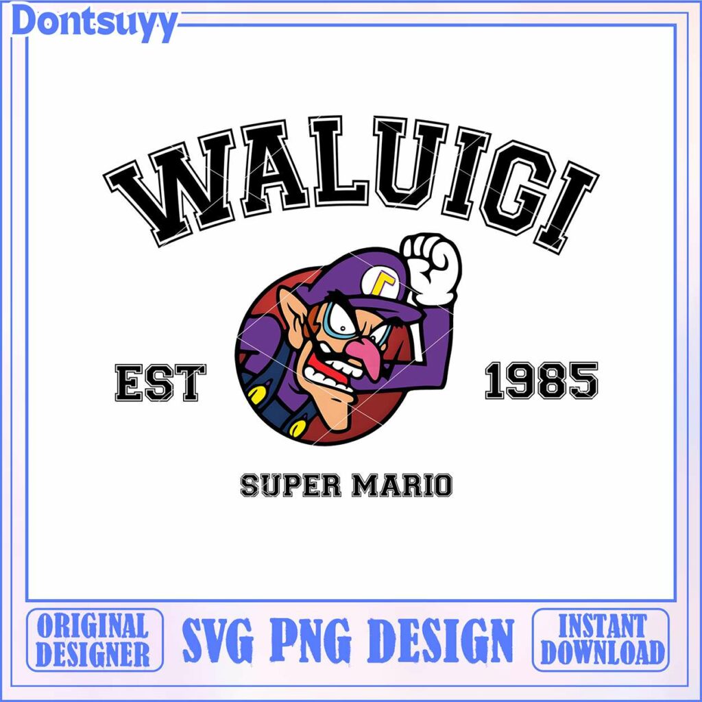 Waluigi Super Mario Design Est 1985, SVG PNG Instant Download - High ...