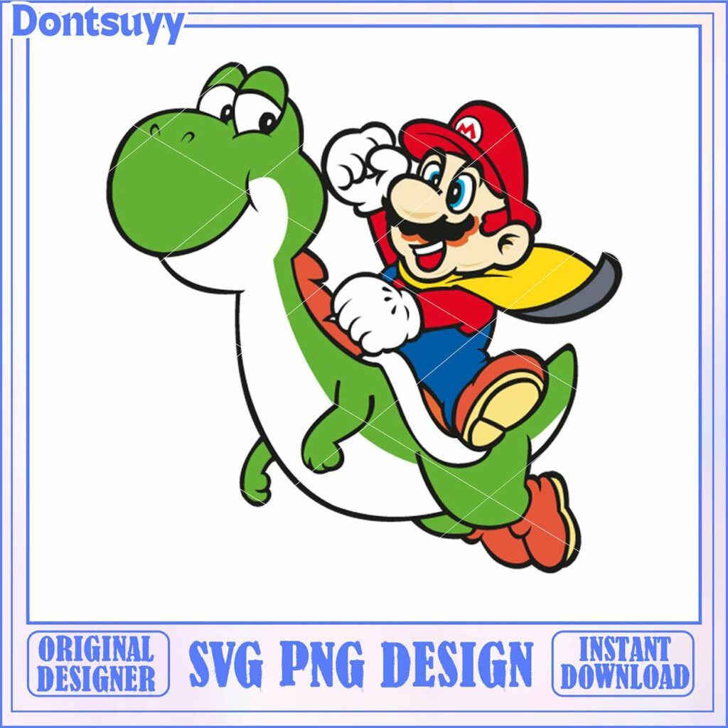 Super Mario Riding Yoshi Design, Instant Download SVG PNG Art - High ...