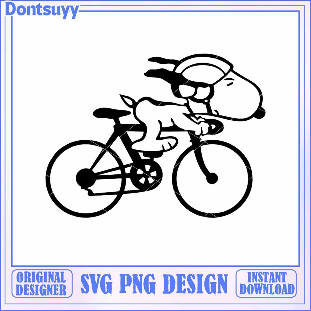 Snoopy riding a bicycle design, instant download SVG and PNG files - High-quality SVG and PNG ...