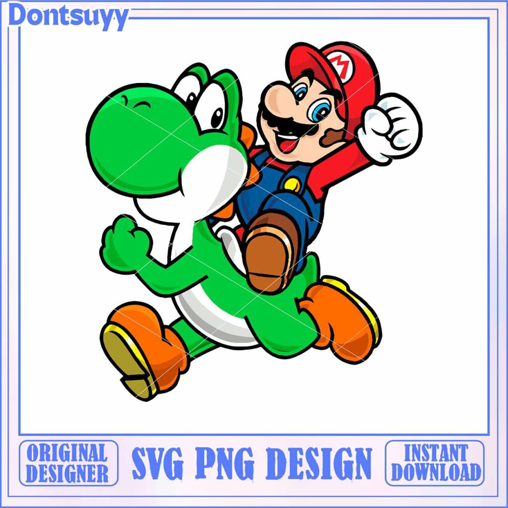 Mario riding Yoshi SVG PNG design, perfect for digital art projects ...