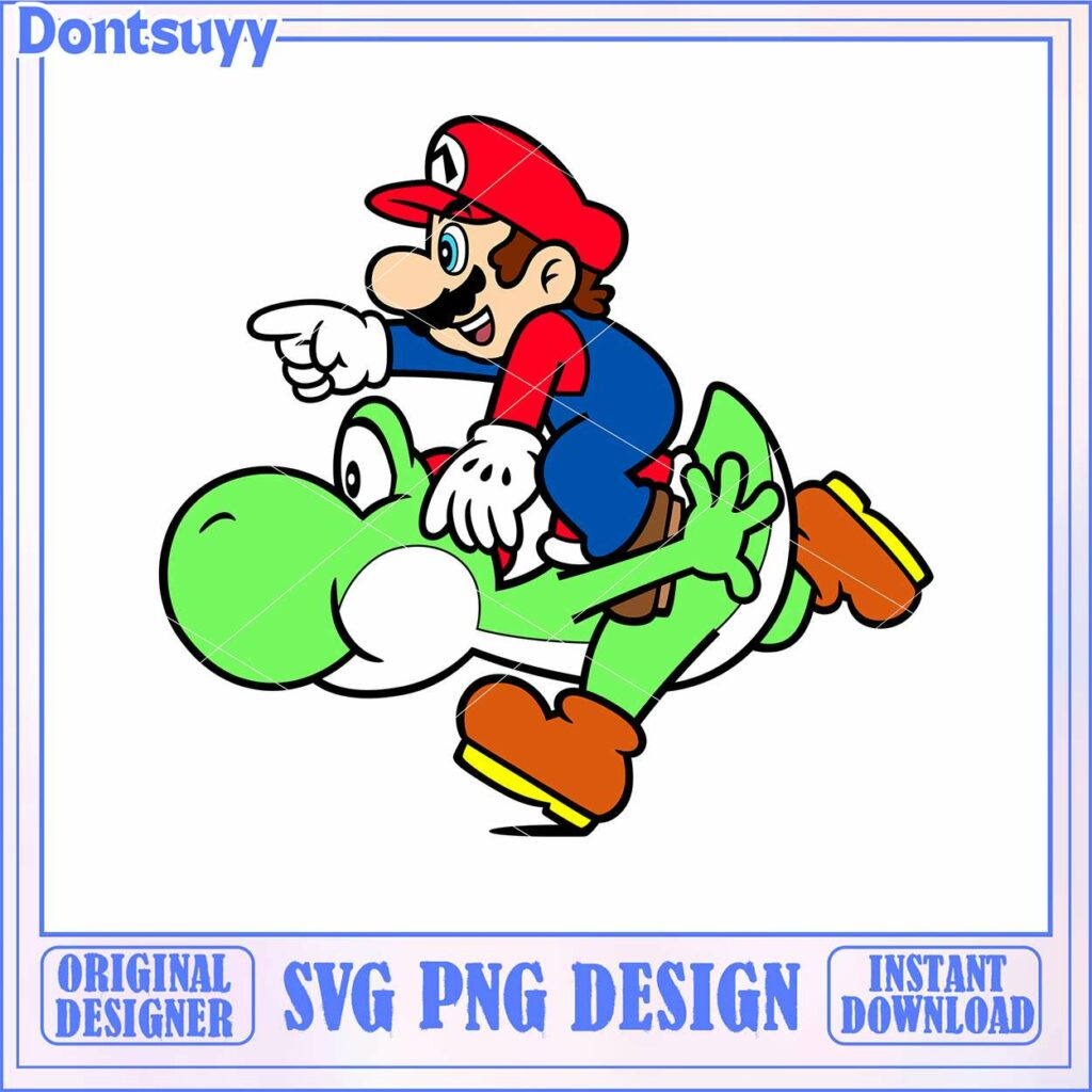 Mario riding Yoshi design, fun cartoon character illustration - High ...