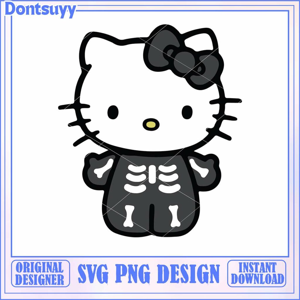 Hello Kitty skeleton design, perfect for Halloween crafts and ...