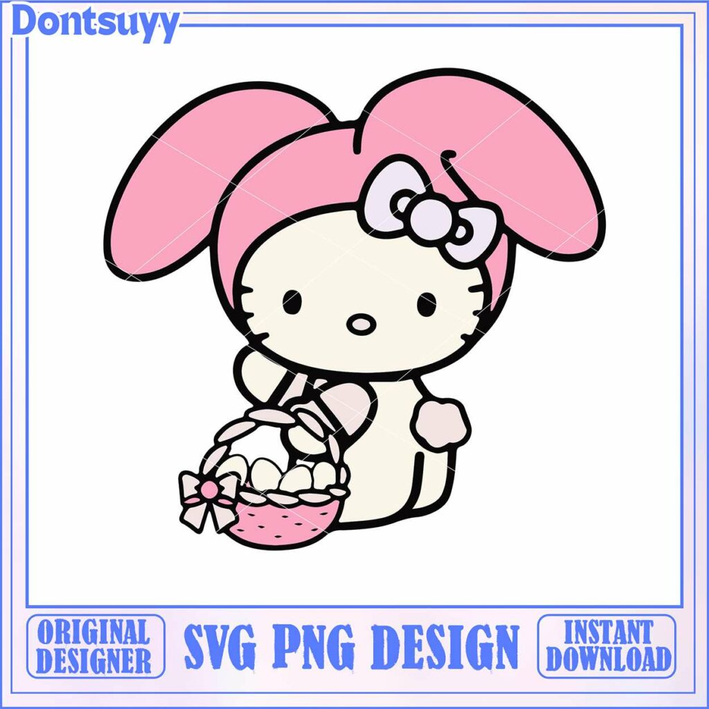 Hello Kitty Bunny, cute pink character holding a basket design - High ...