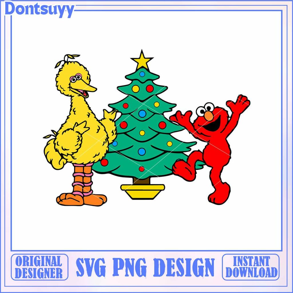Elmo and Big Bird Christmas SVG PNG Design, Instant Download Art - High ...