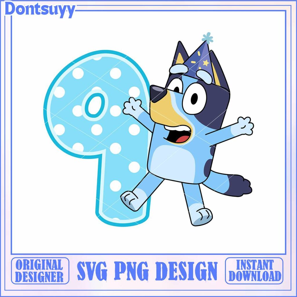 Bluey Character Number Nine Design, Perfect for Kids Party Decor - High ...