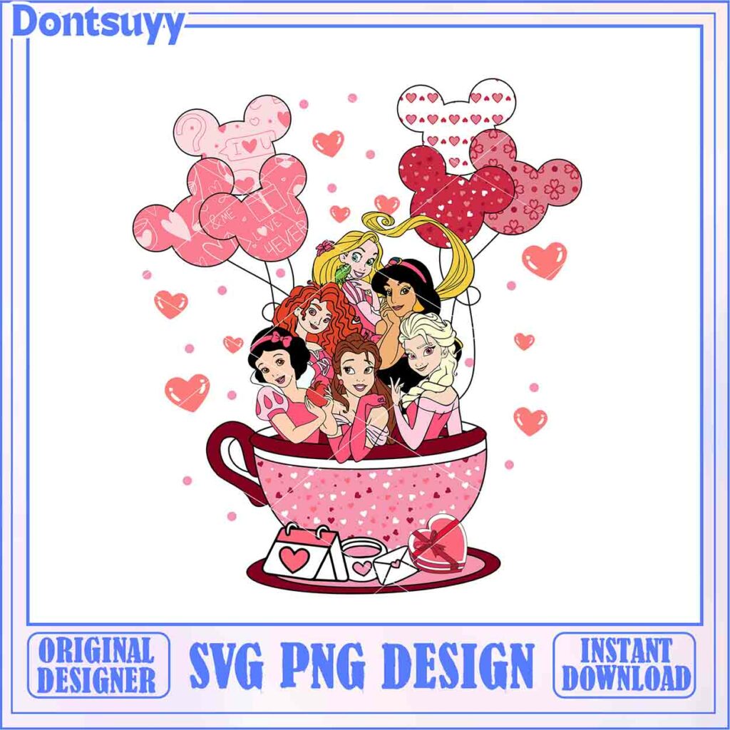 Charming Princess Tea Party SVG Design with Hearts and Balloons - High ...