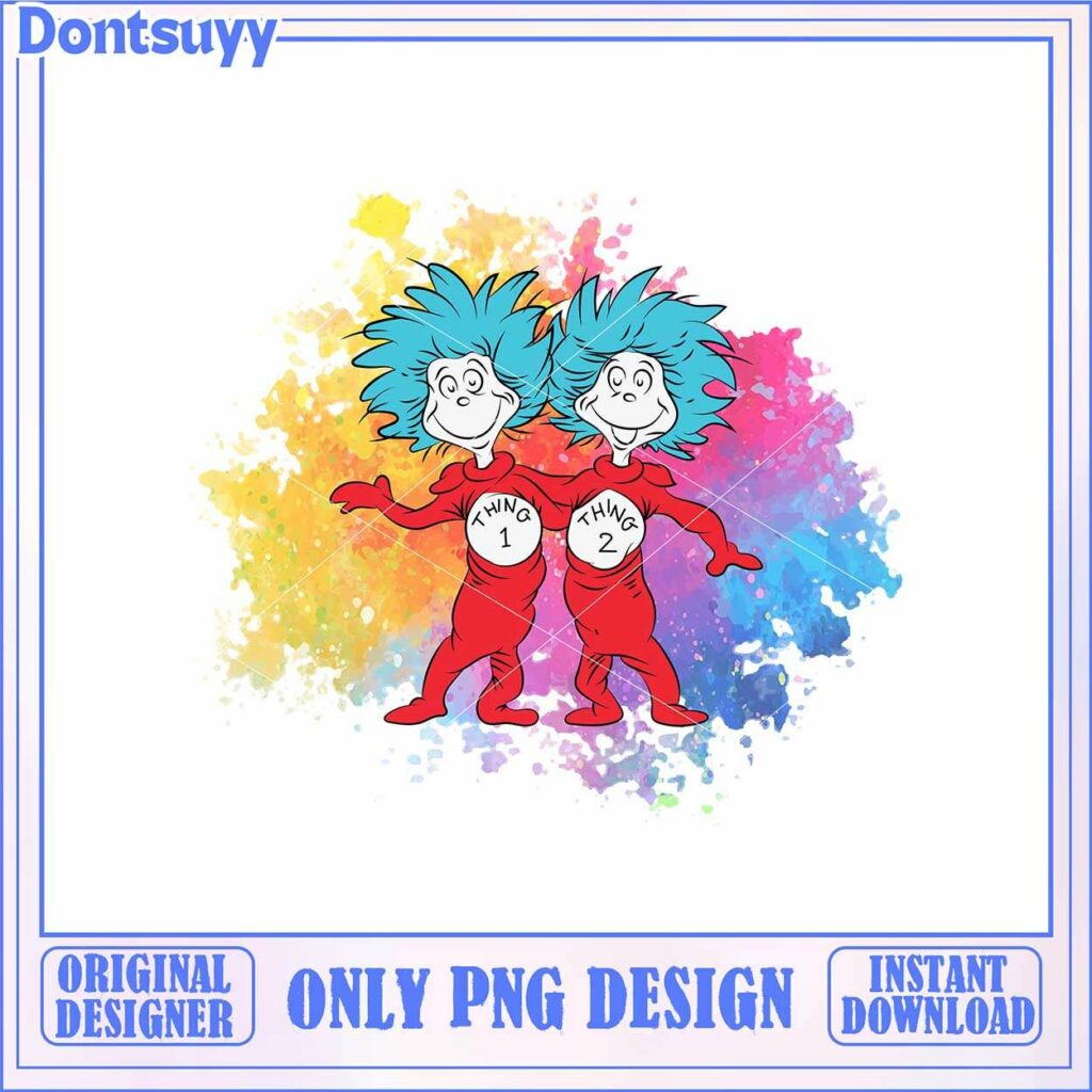 Fun Thing 1 and Thing 2 PNG, Colorful Dr. Seuss Design Download - High ...