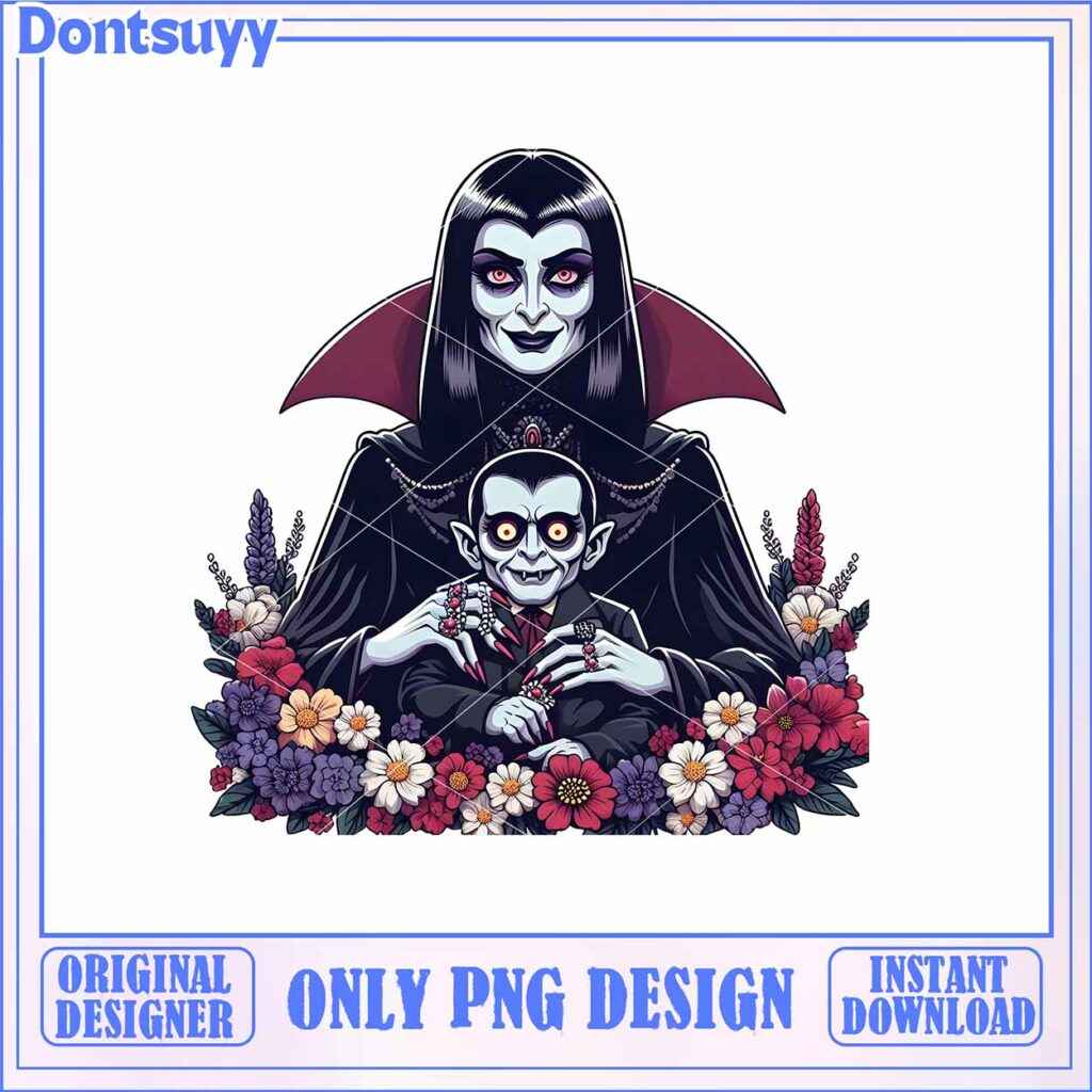 Vampire Halloween PNG Art of Mother and Child with Flowers - High ...