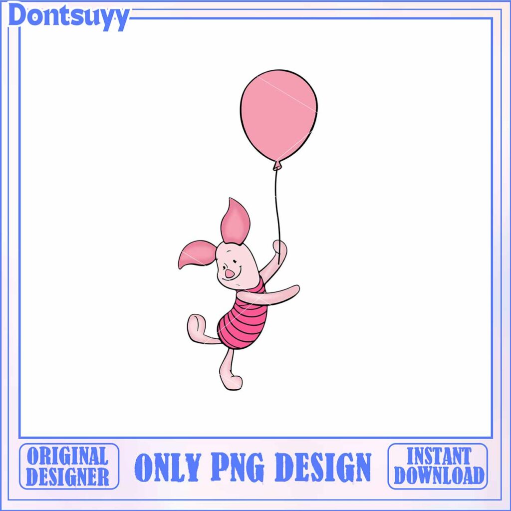 Adorable Piglet with Balloon PNG Design for Instant Download - High ...
