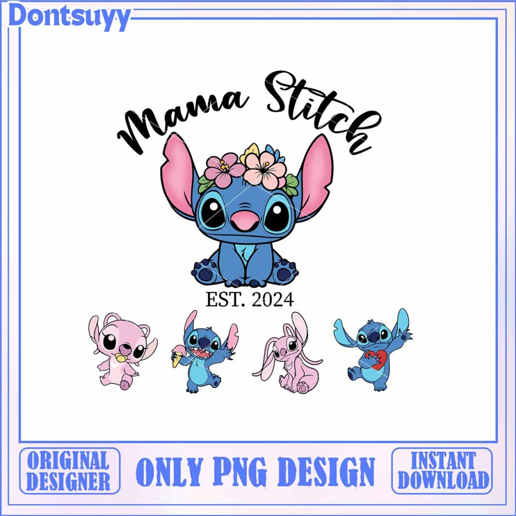 Adorable Mama Stitch PNG Set for Fun Instant Download Design - High ...