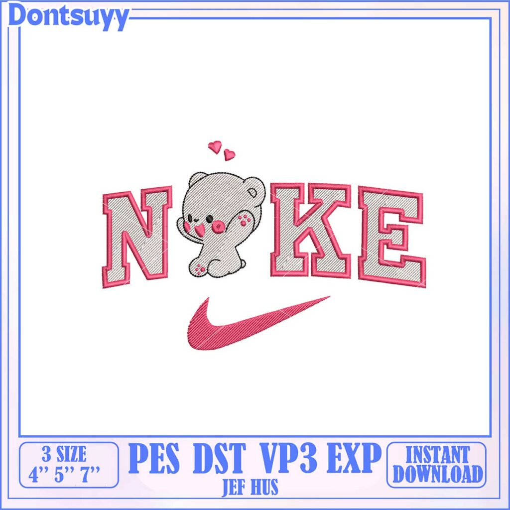 Cute Bear Nike Inspired Embroidery Design Instant Download 4 5 7 - High ...