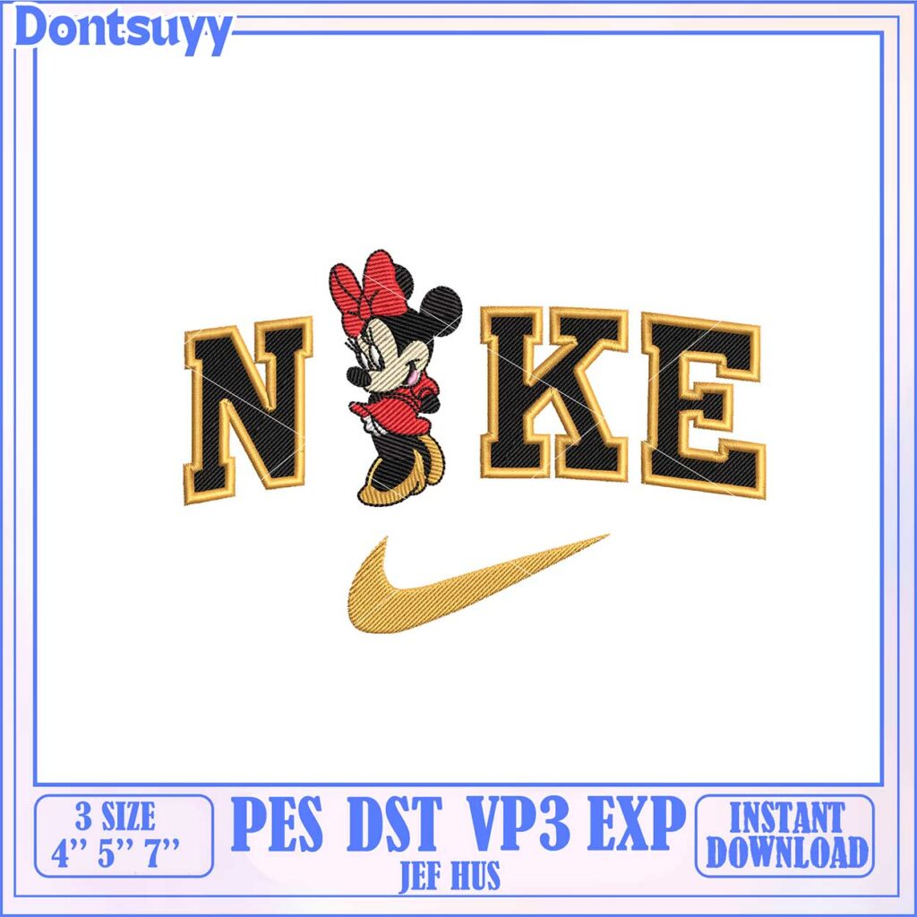 Minnie Mouse Nike Embroidery Design Instant Download PES JEF - High ...