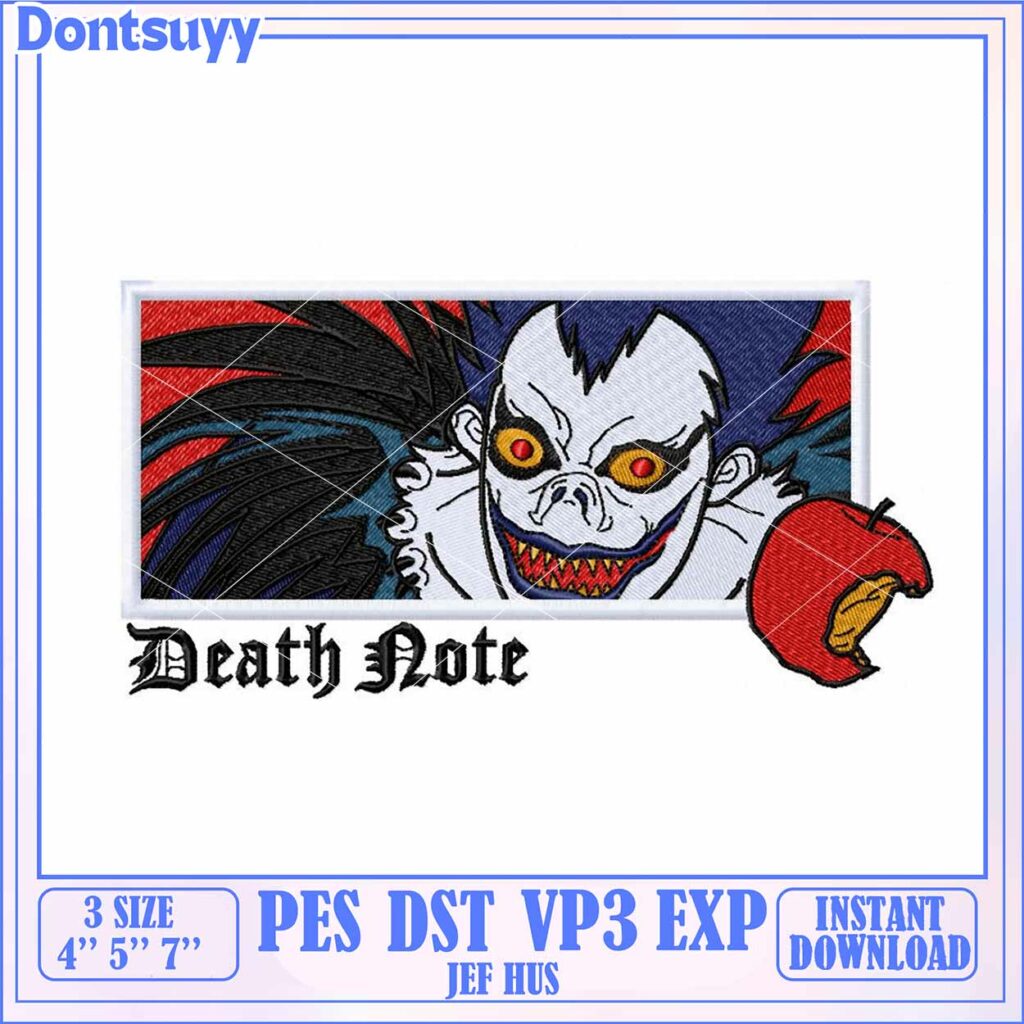 Death Note Embroidery Design for Machine Instant Download 55x38 - High ...
