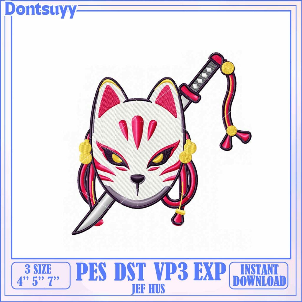 Cute Fox Mask Embroidery Design for Instant Download Art - High-quality ...