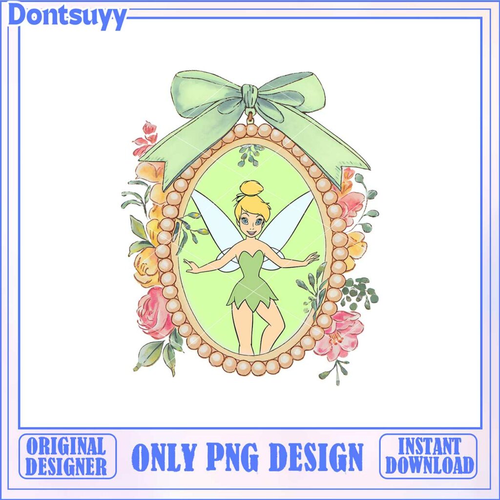 Tinkerbell Fairy PNG Design Floral Frame Instant Download Artwork ...