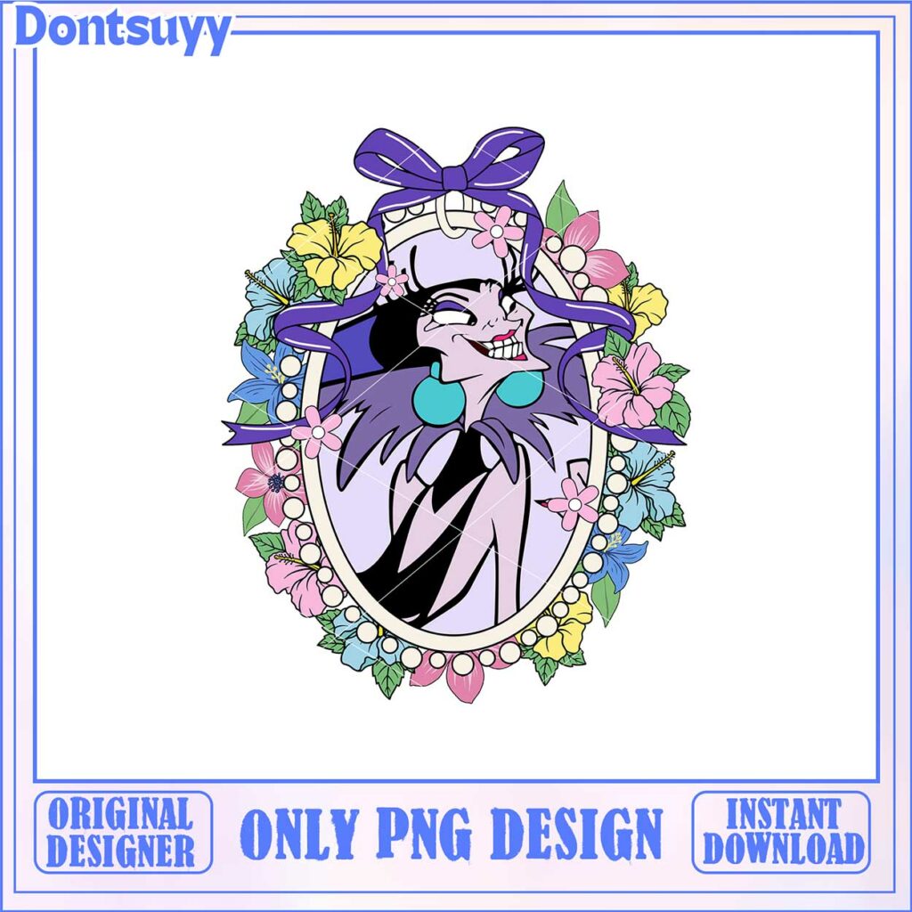 Stylish PNG Floral Illustration of a Character with Flowers and Bow ...