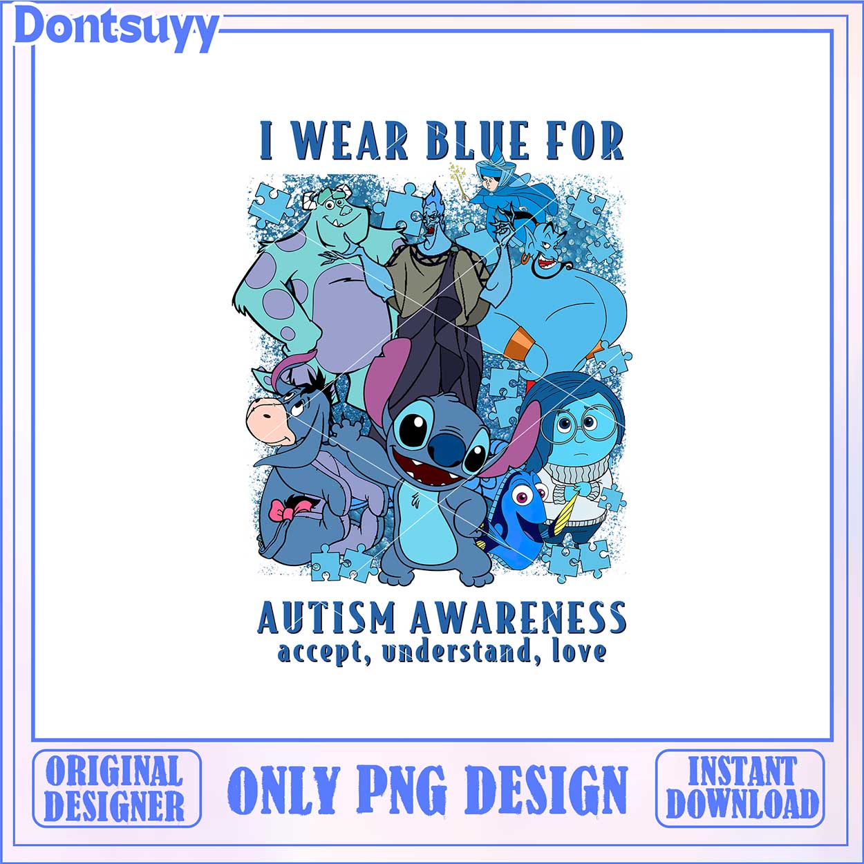 I Wear Blue for Autism Awareness Colorful Cartoon Design PNG Download ...