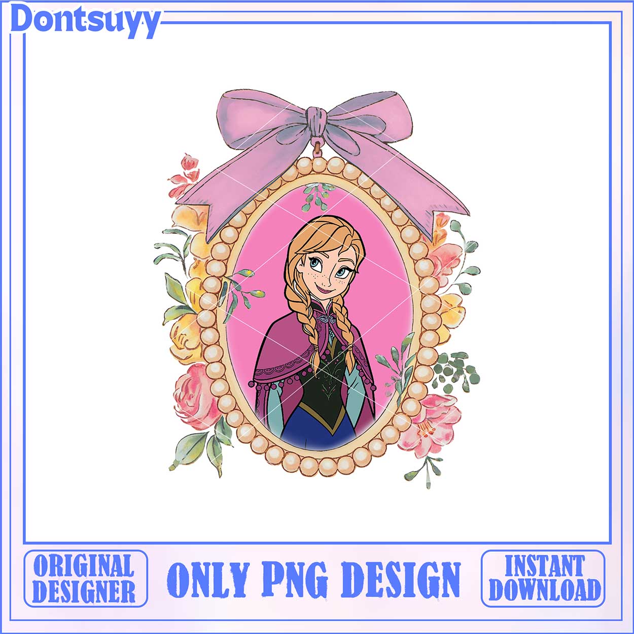 Elegant Anna Character PNG Design with Floral Frame for Download - High ...
